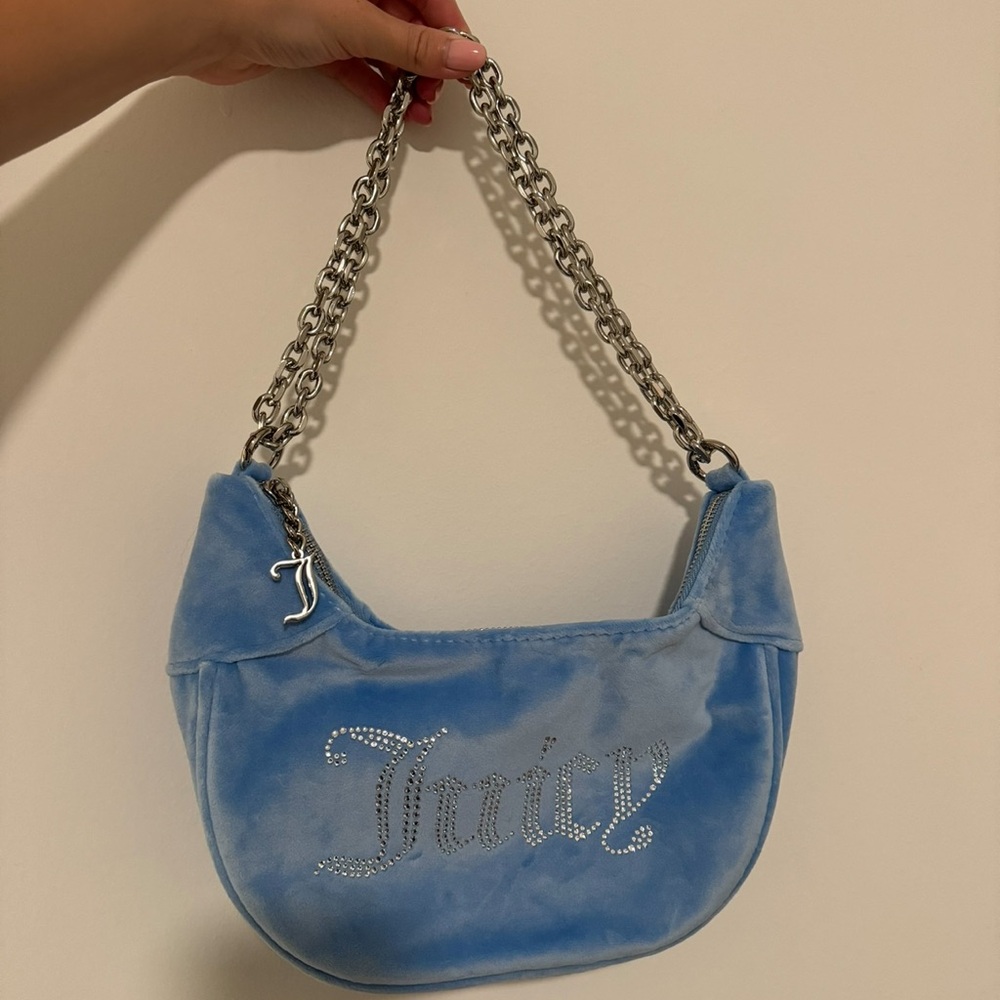 Juicy Couture Light Blue Velvet Shoulder Bag - Gem